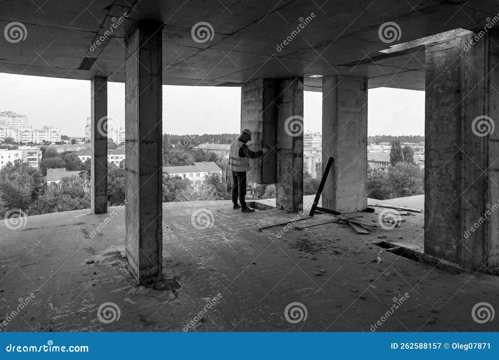 Installation of a Concrete Slab at a Construction Site Stock Image ...