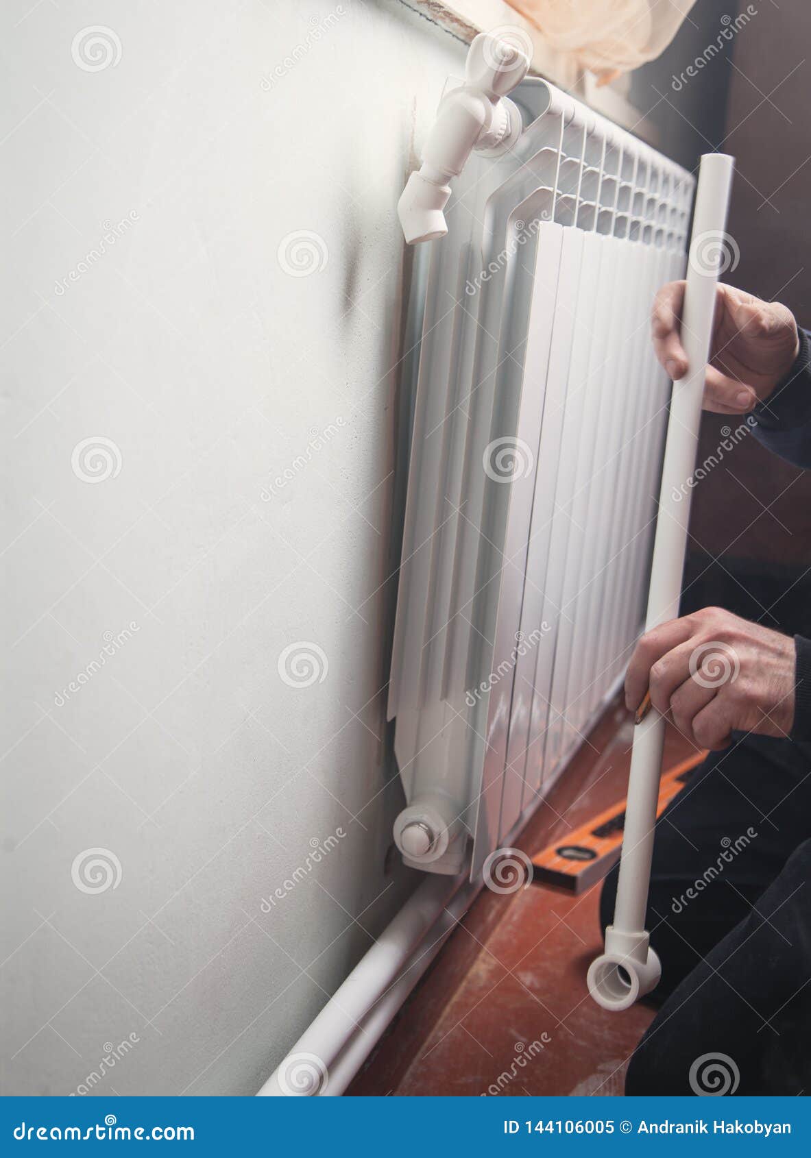 Installation and Connection of New Hot Water Radiator Stock Image ...