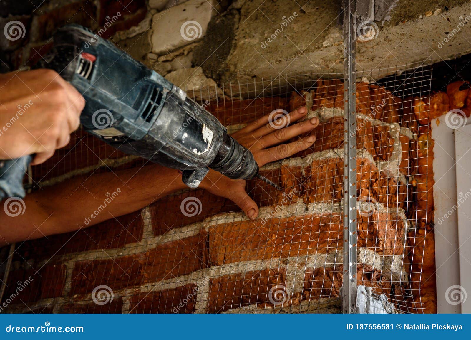 Installation Construction Metal Grid for Plaster Application Stock ...