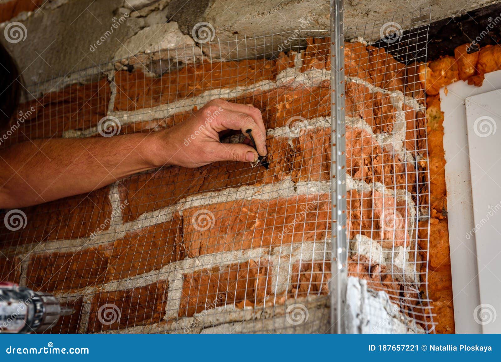 Installation Construction Metal Grid for Plaster Application Stock ...