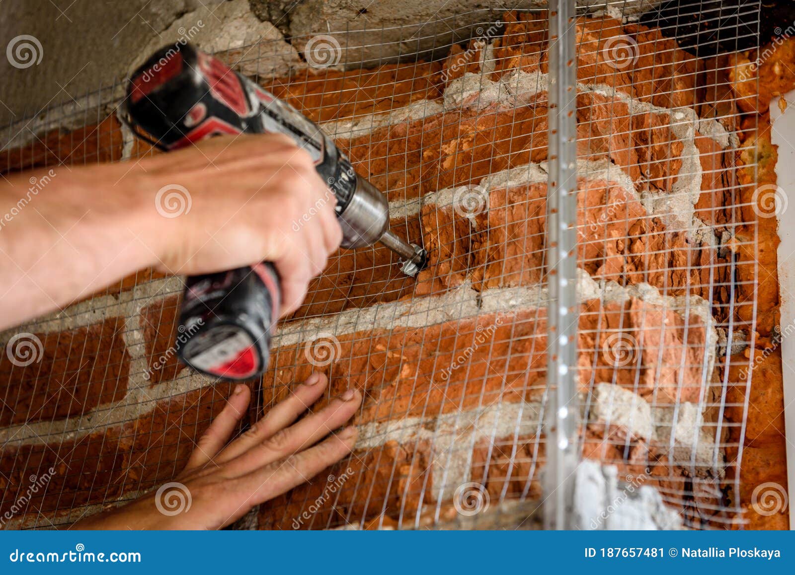 Installation Construction Metal Grid for Plaster Application Stock ...