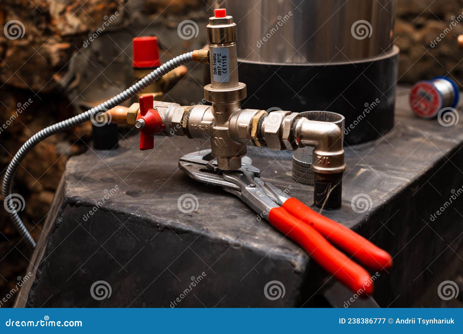 Installation of Copper Pipes for Water Supply To the Fireplace. Stock ...