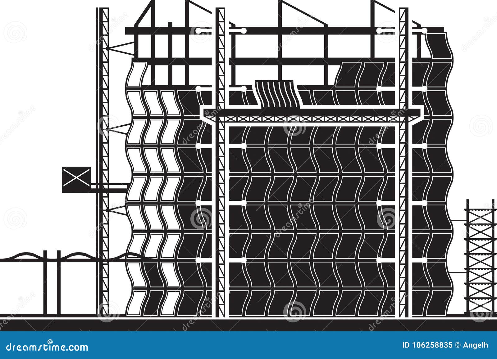 Installation of Curtain Wall of Building Stock Vector - Illustration of ...
