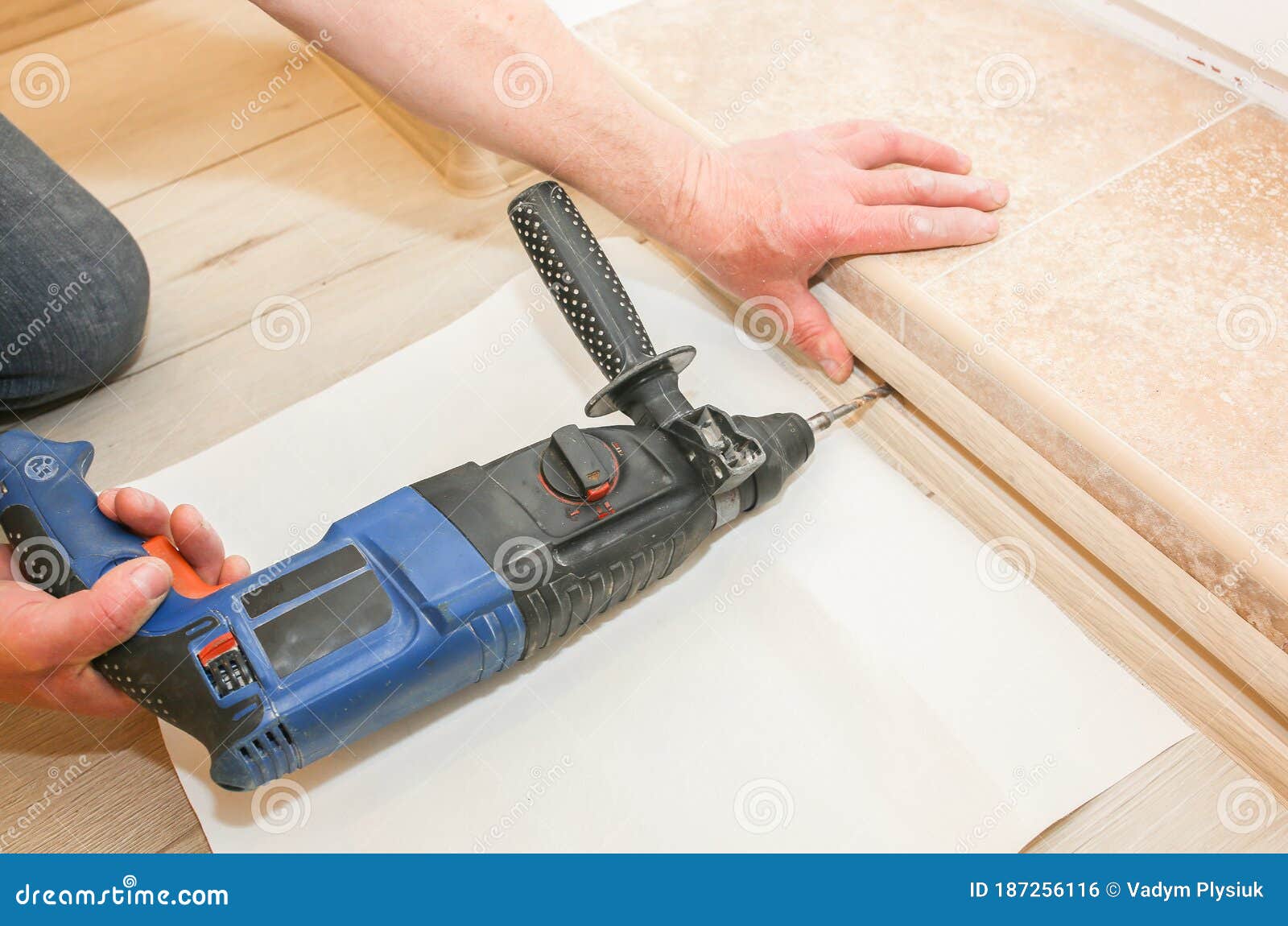 Installation of Doorstep Indoors. Drill in Hands Stock Photo - Image of ...