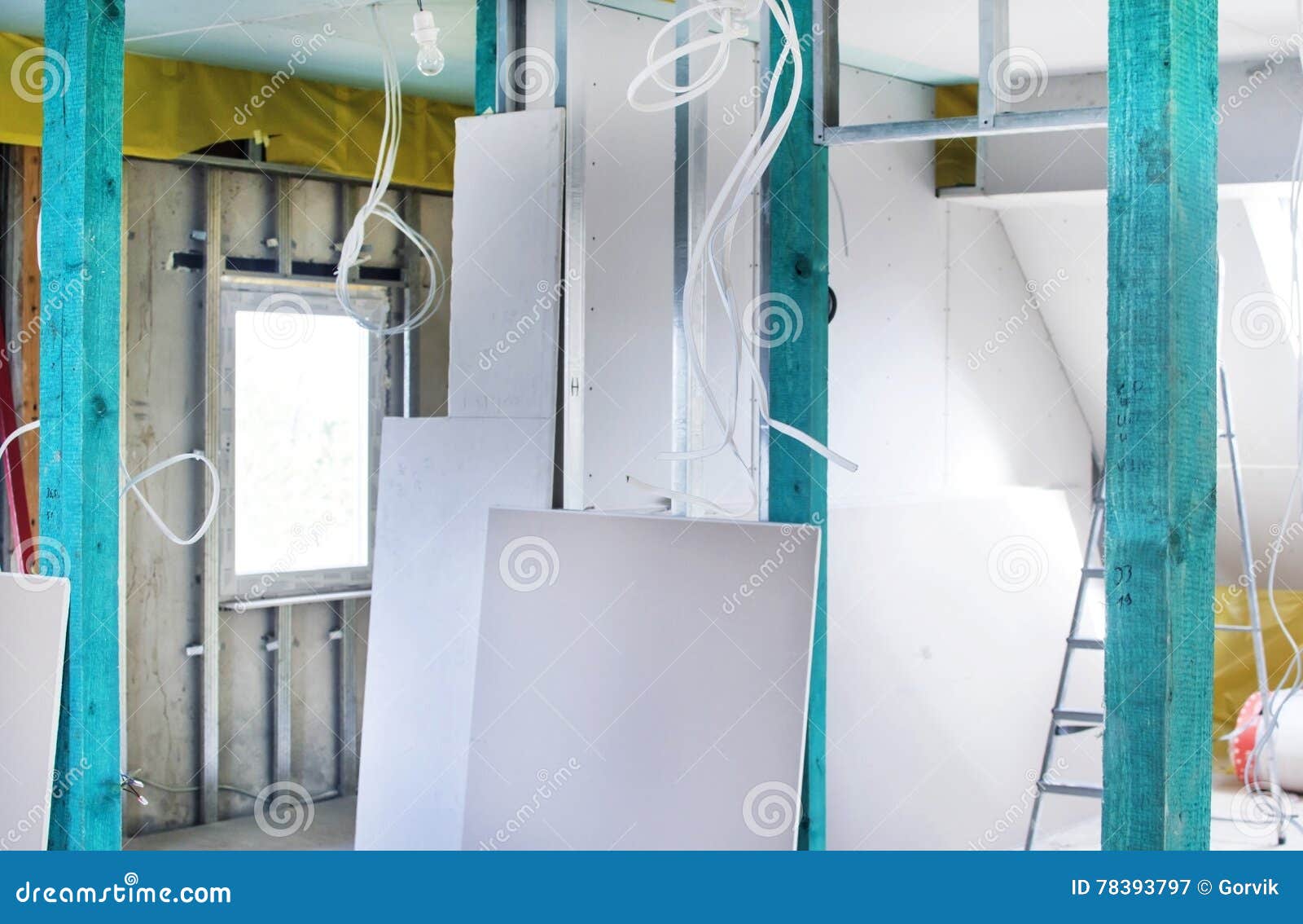 Installation of Drywall Constructions and Their Insulation Stock Image ...