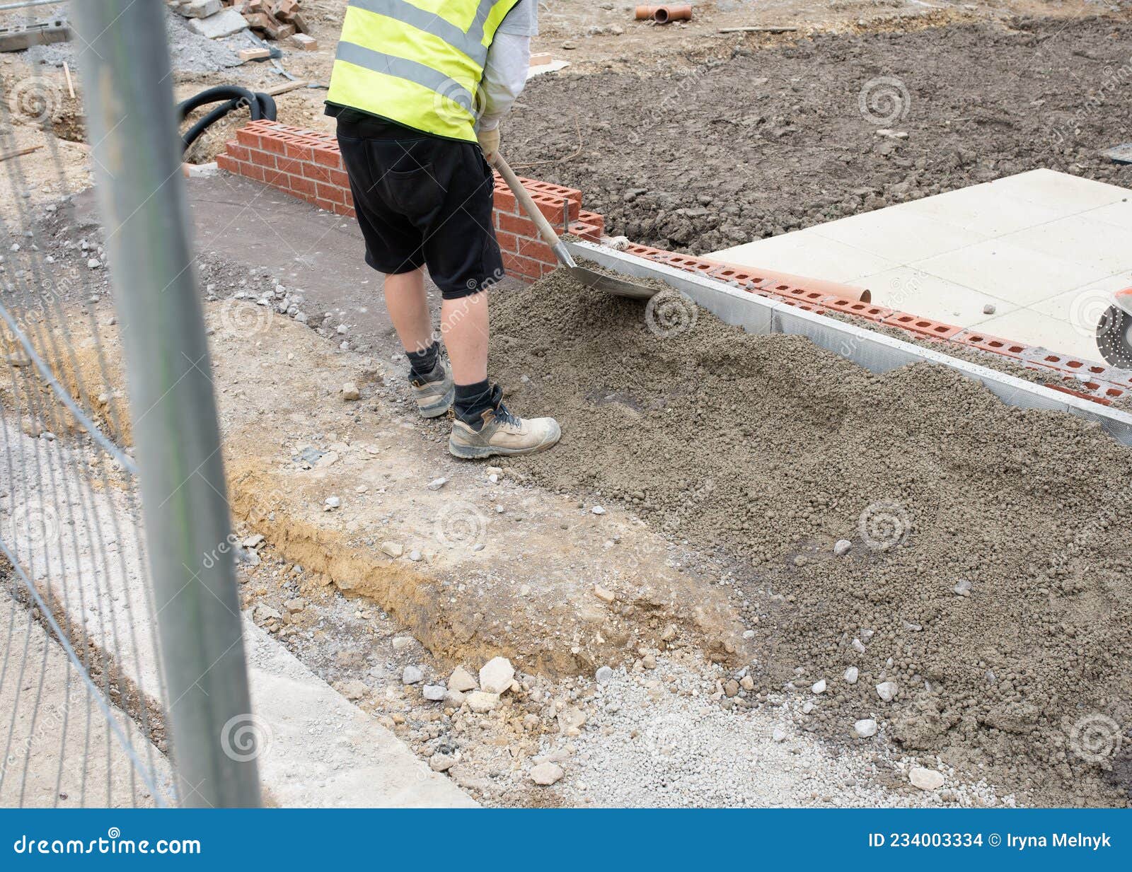 Installation of Edging Pin Kerb on Semi-dry Concrete during Footpath ...