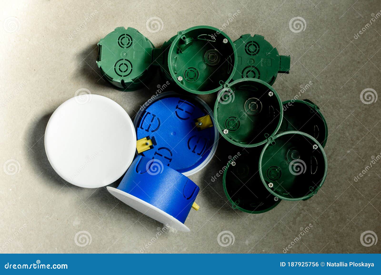 Installation Electric Box For Sockets And Wires On Concrete Background ...