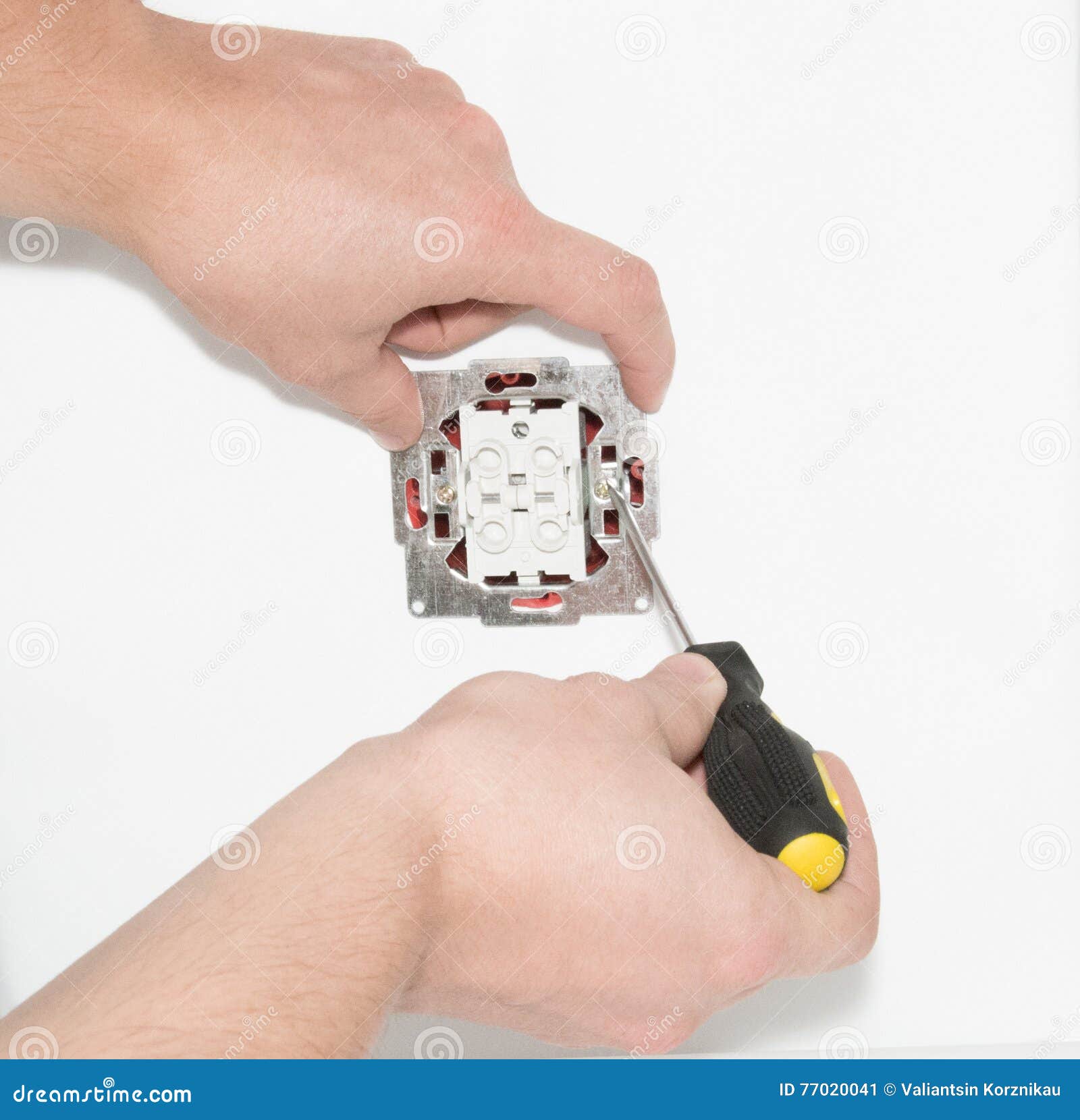 Installation of an Electric Switch with a Screwdriver Stock Image ...