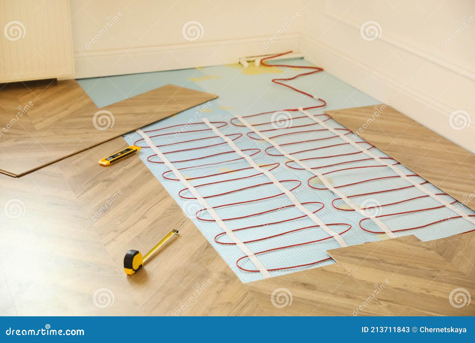 Installation of Electric Underfloor Heating System Indoors Stock Image ...