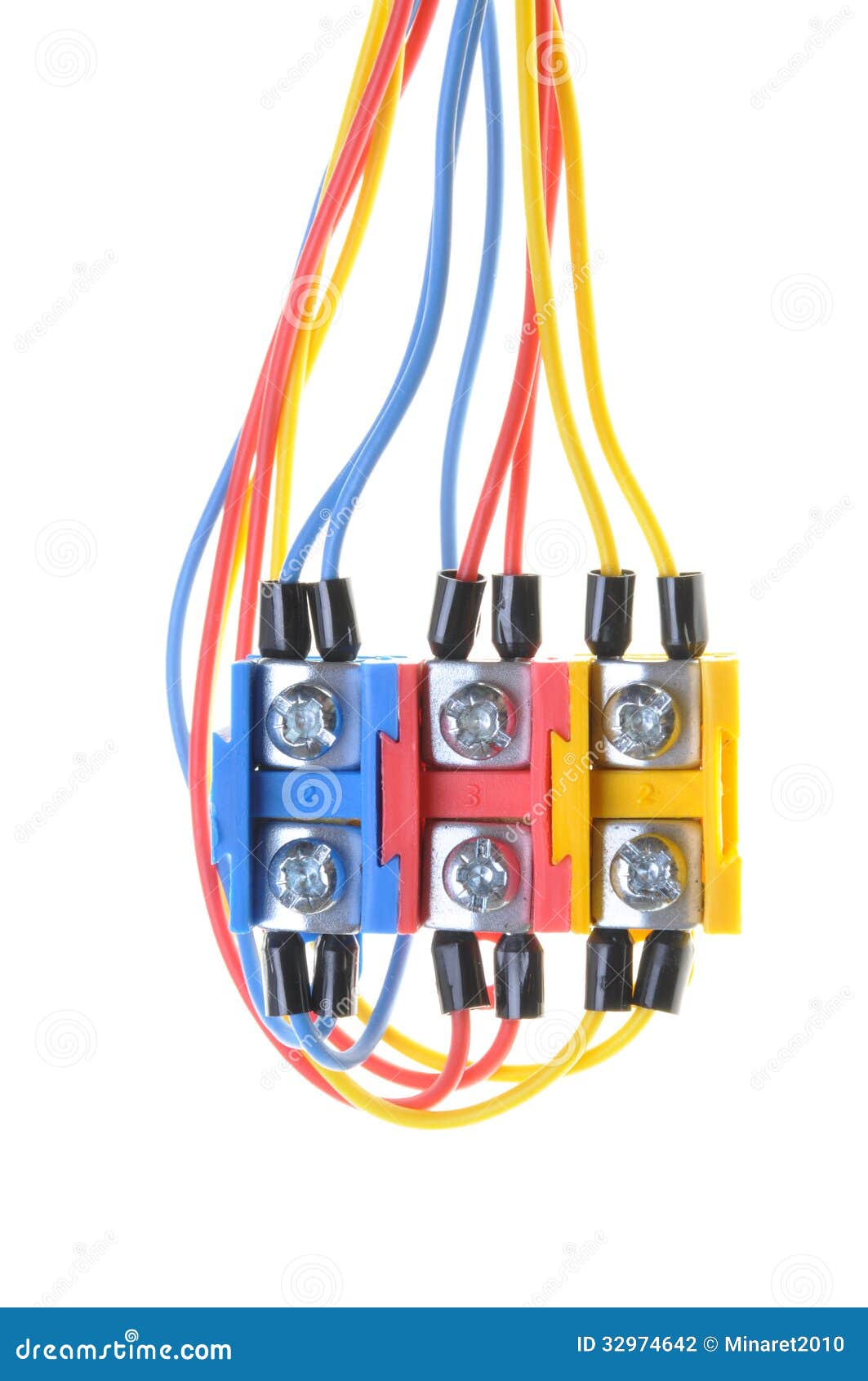 Terminal Block On 12 Contacts For Connection Of Electric Wires. Set Of ...