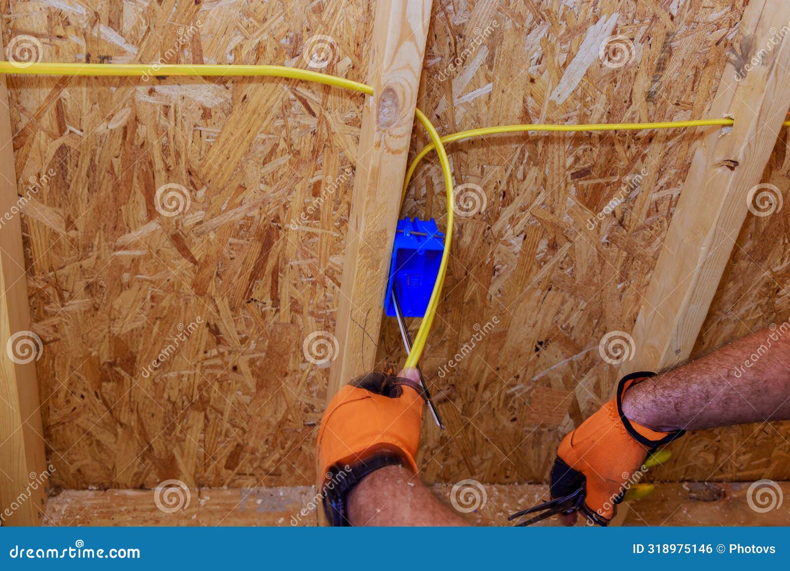 Installation Of Wires In A Fork. The Electrician Connects The Plug To ...