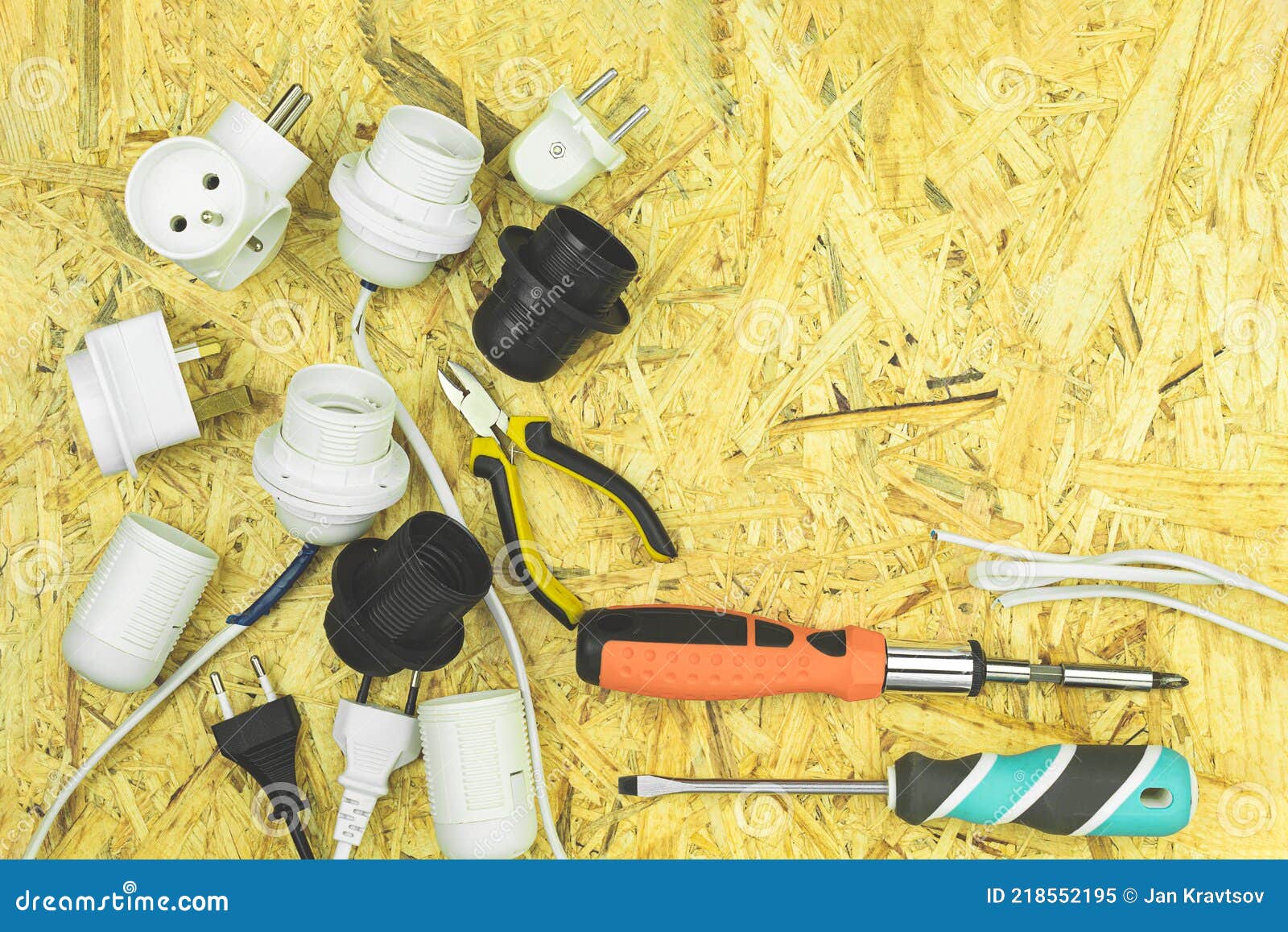 Electrical Objects and Tools are Spread Out on the Table with Empty ...