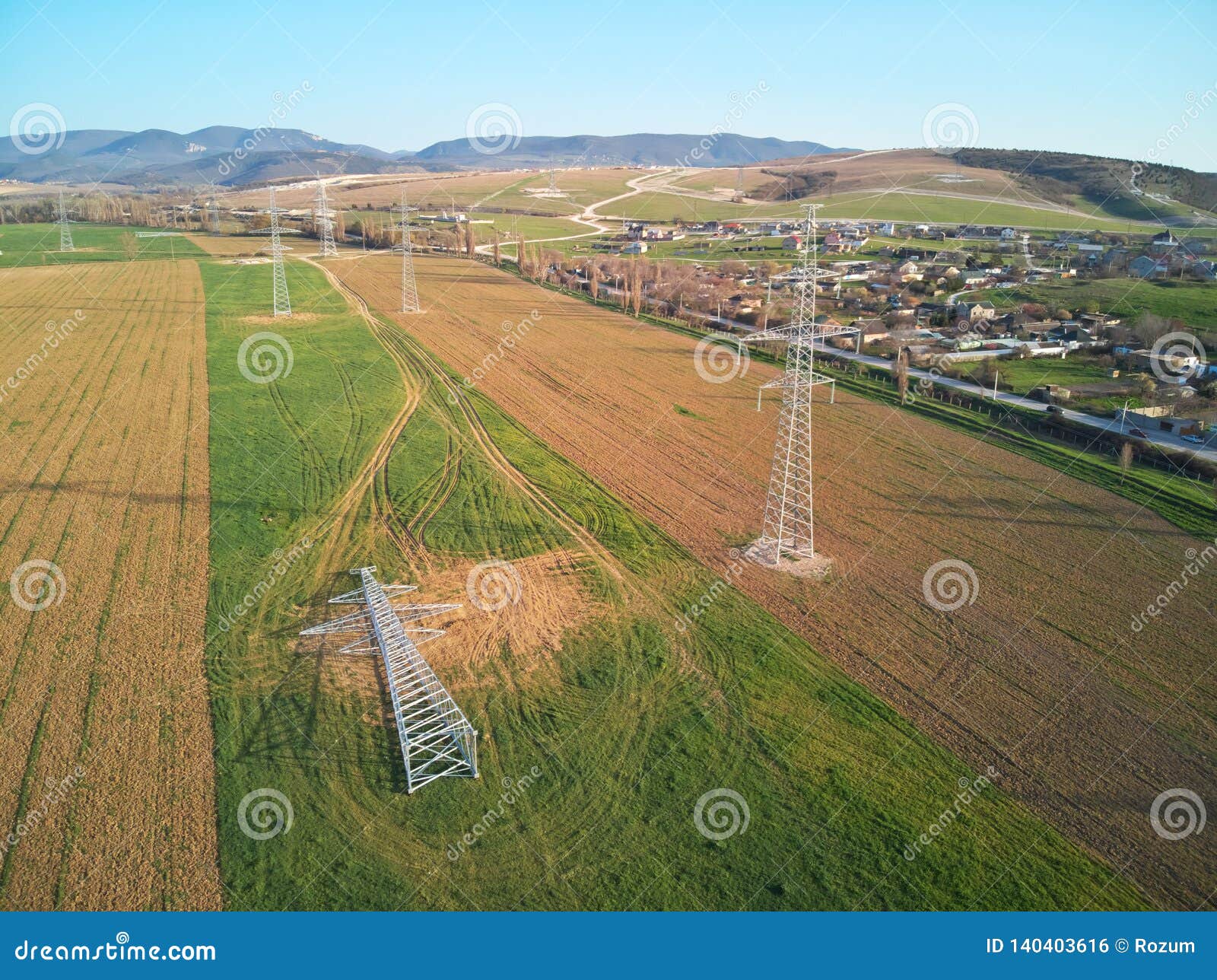 Installation of Electricity Power Tower Stock Photo - Image of mounting ...