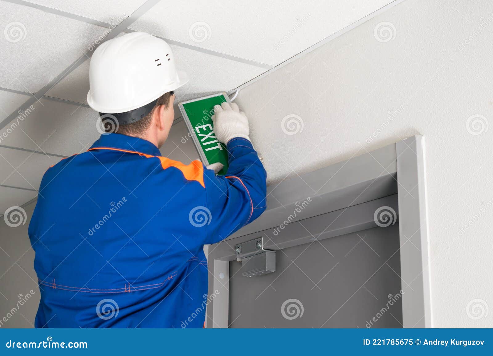 Installation of Emergency Exit Lighting is in Progress Stock Image ...