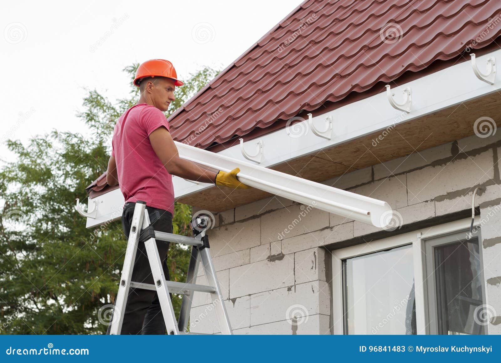 Installation of Gutter System Stock Image - Image of drainage ...