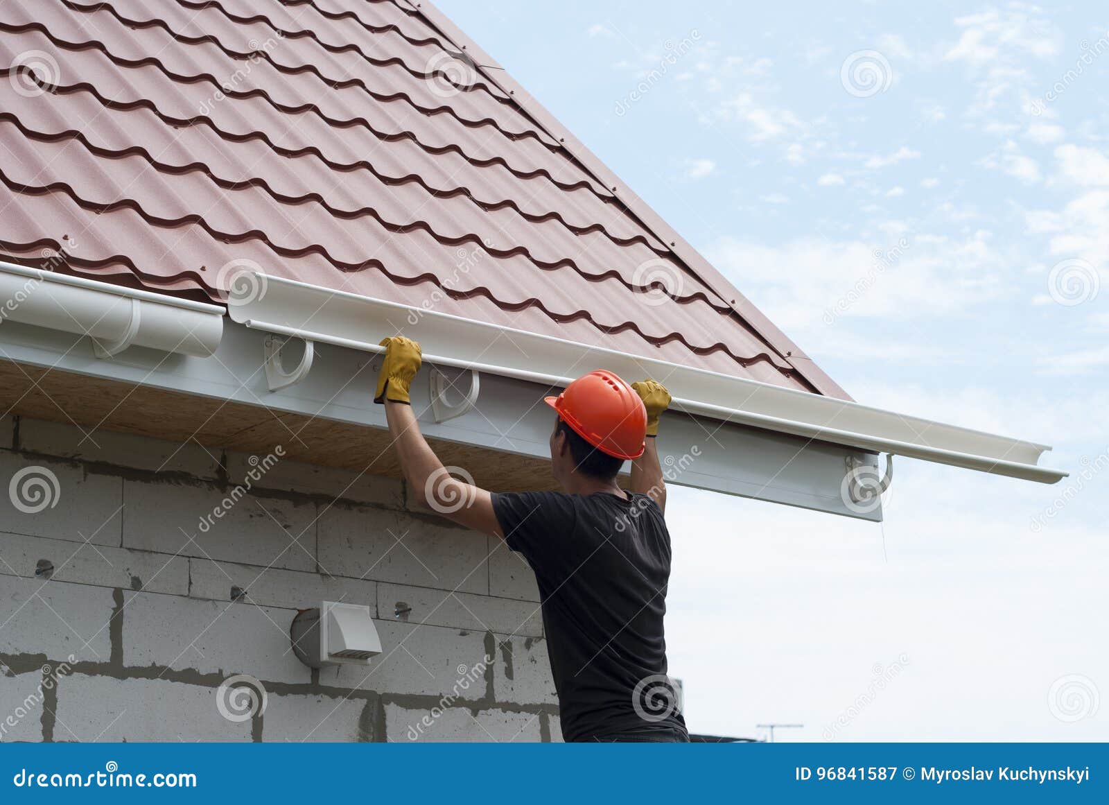 Installation of Gutter System Stock Image - Image of construction ...