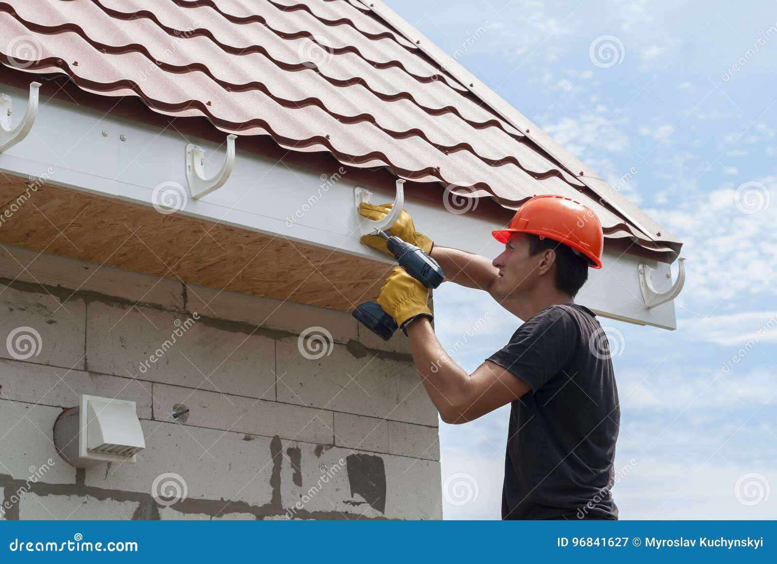 Installation of Gutter System Stock Image - Image of guttering, roofing ...
