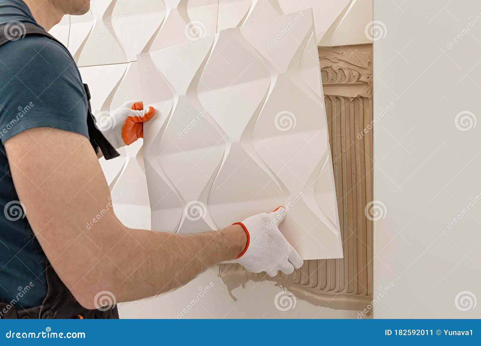 Installation of Gypsum 3D Panel Stock Image - Image of renovate, panels ...