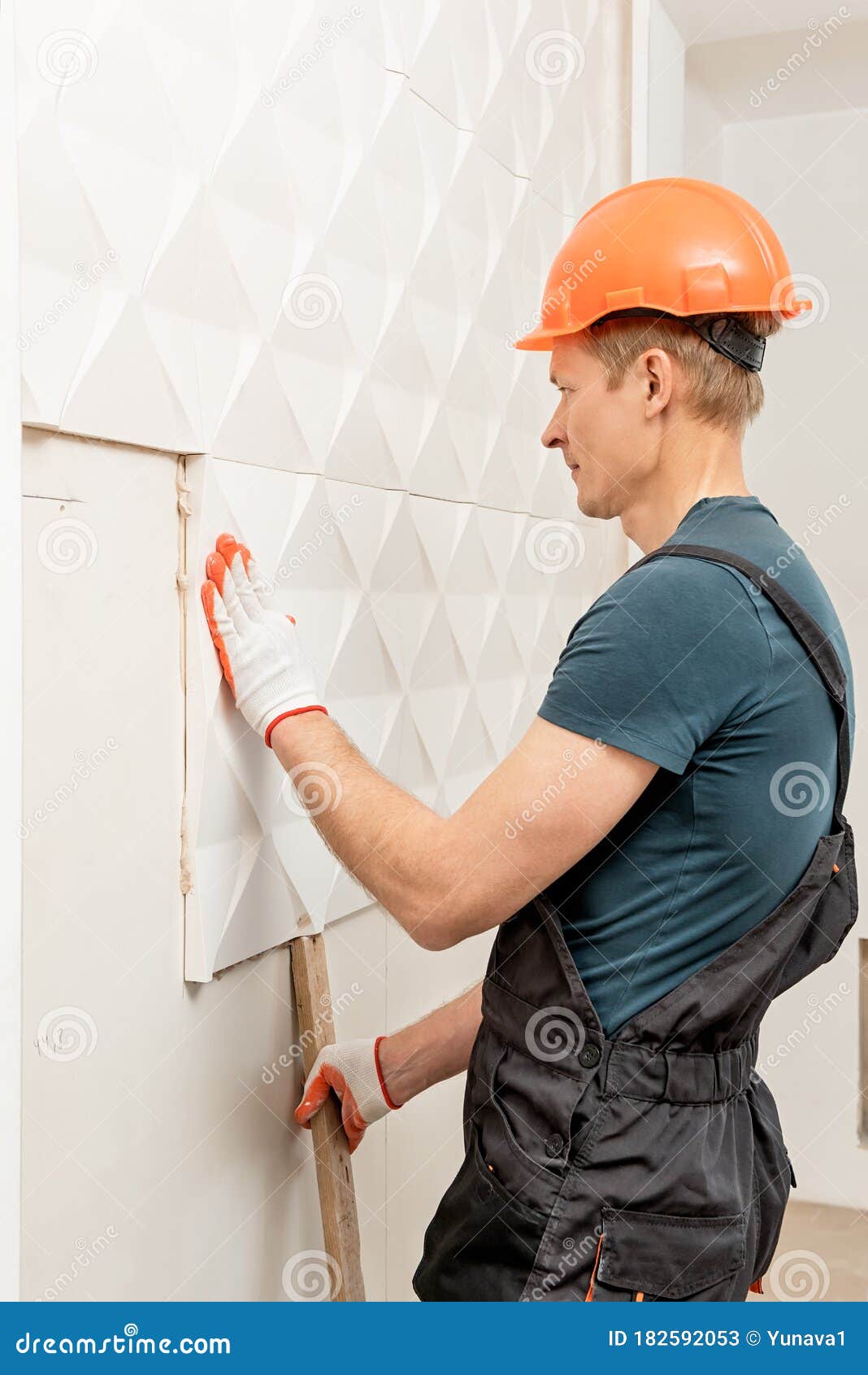 Installation of Gypsum 3D Panel Stock Image - Image of form, hand ...