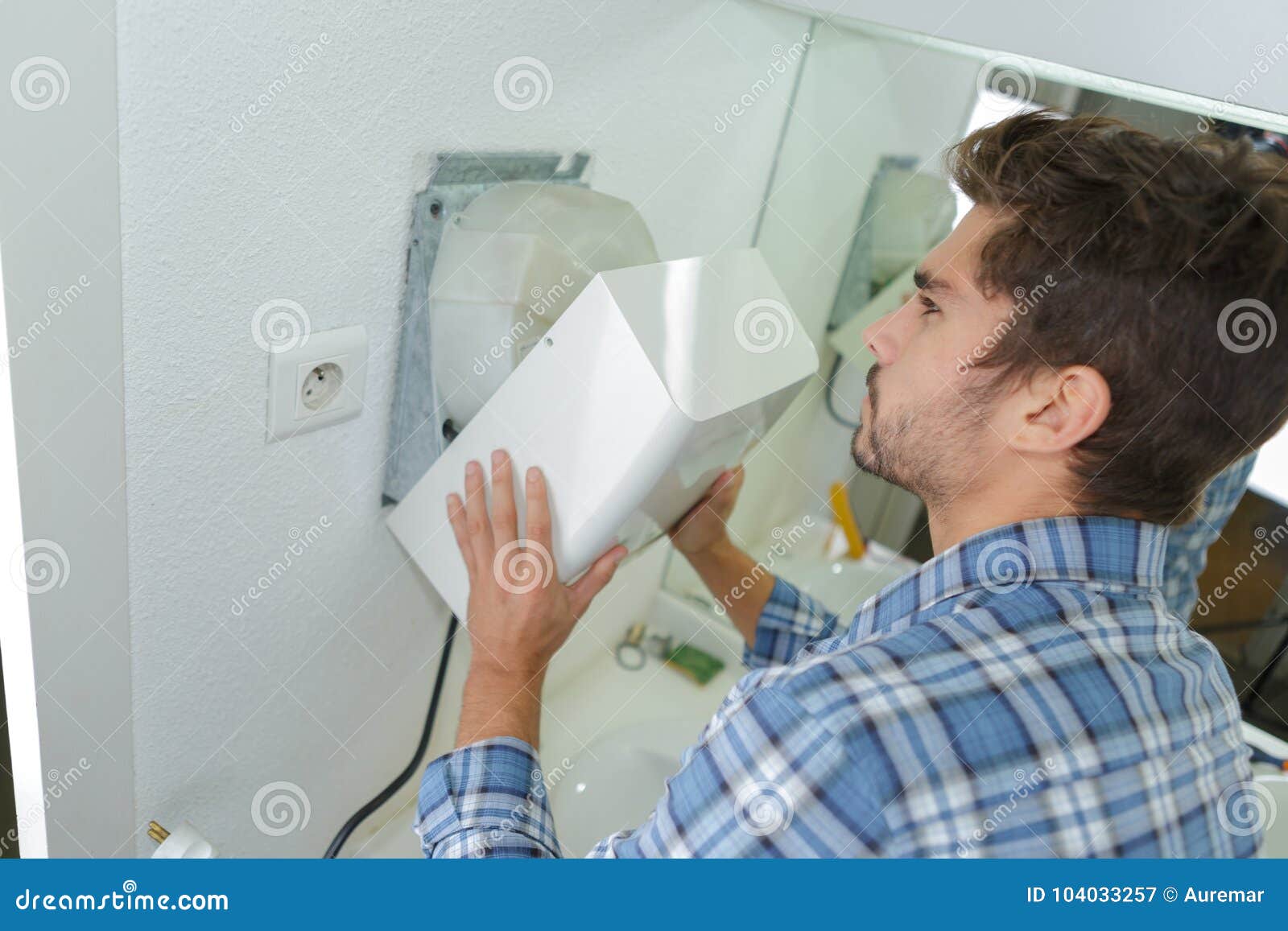 Installation Hand-dryer in Office Stock Image - Image of fixing ...