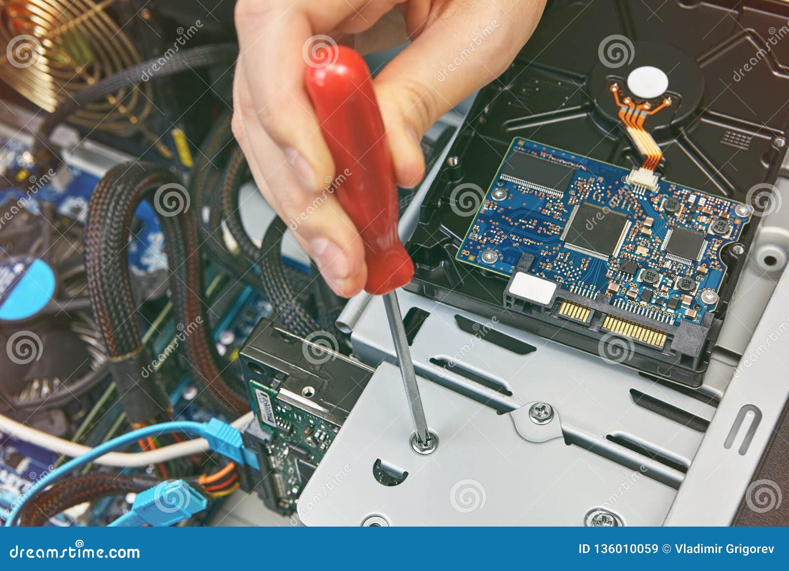 Installation of Hard Disk Drive of Personal Computer Stock Image ...