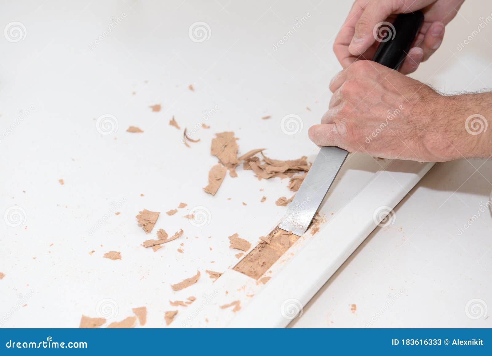 Installation of a Hinge for Interior Door. Chisel Work Stock Image ...
