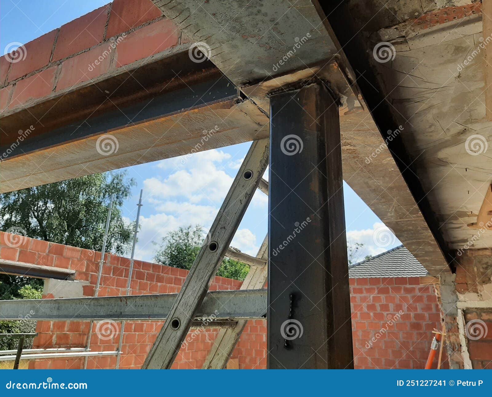 Red Iron Beams Bolted On. Connection Of Several Iron Beams In One Place ...