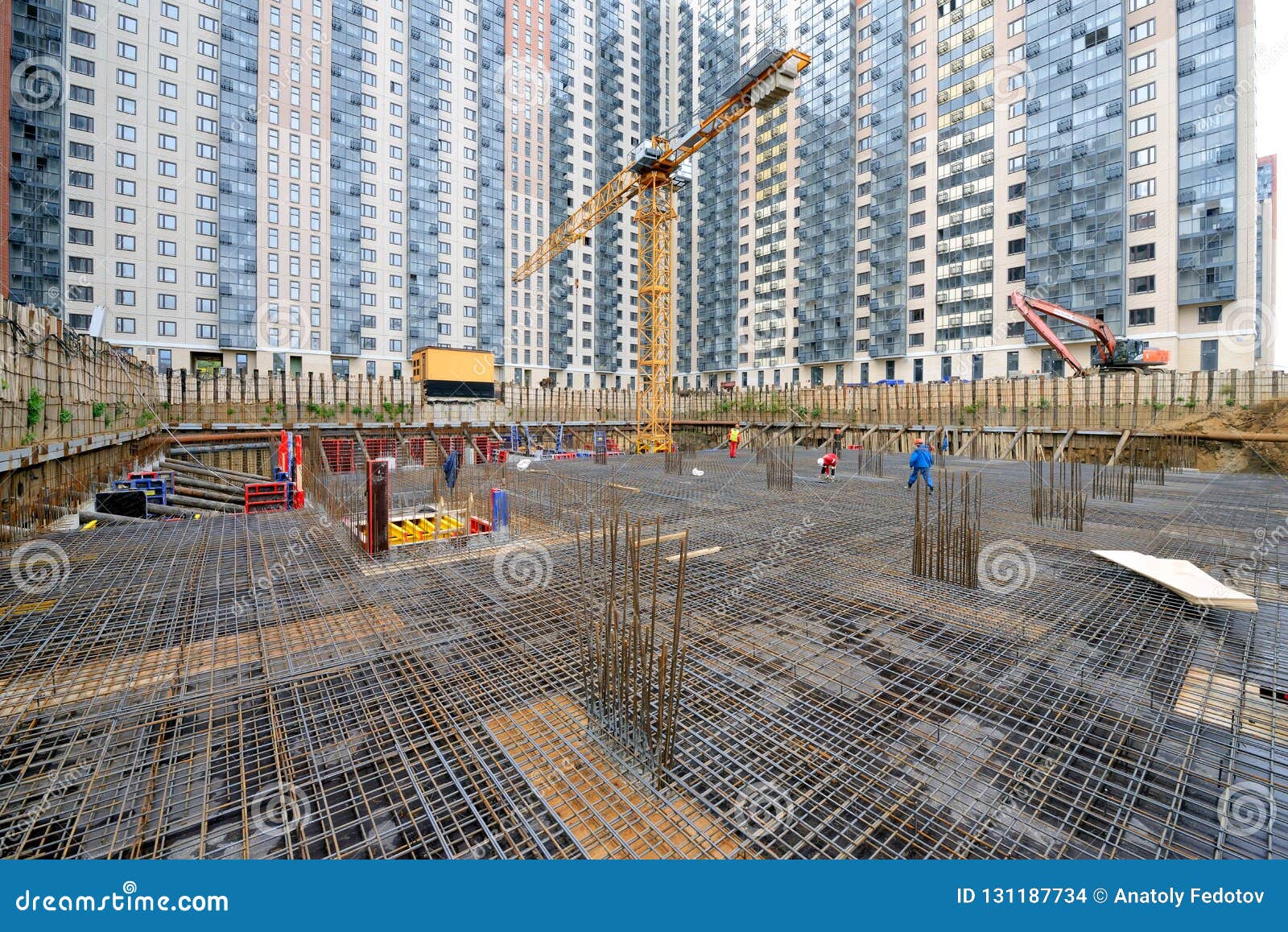 Installation of Iron Reinforcement at the Construction Site Editorial ...