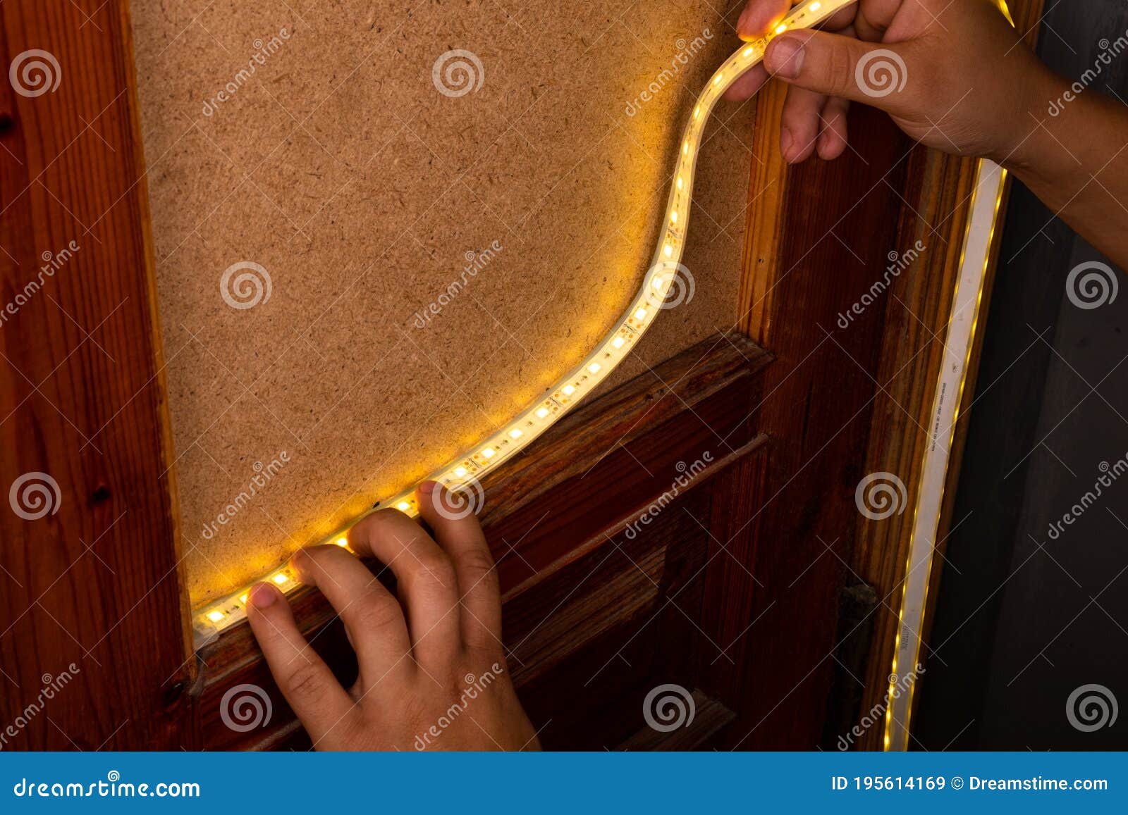 Installation of LED Strip with Warm Yellow Light on the Door for ...