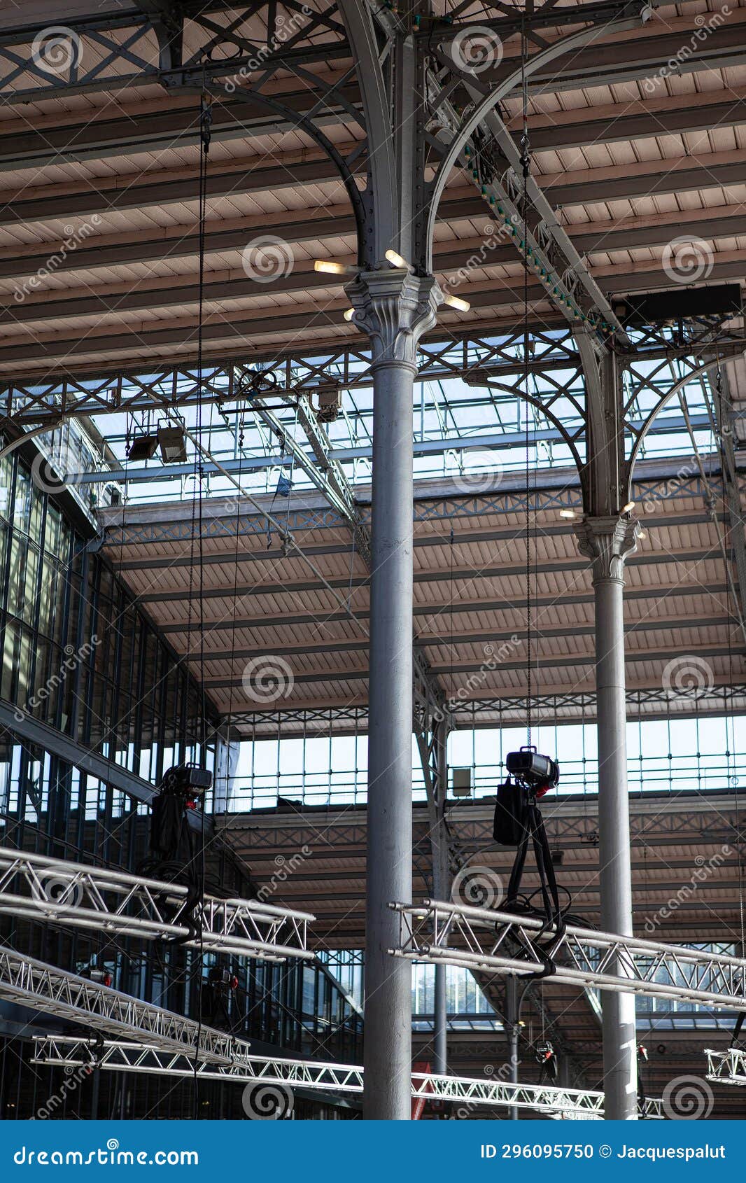 Metal Beams and Spotlights in a Parisian Hall Stock Photo - Image of ...