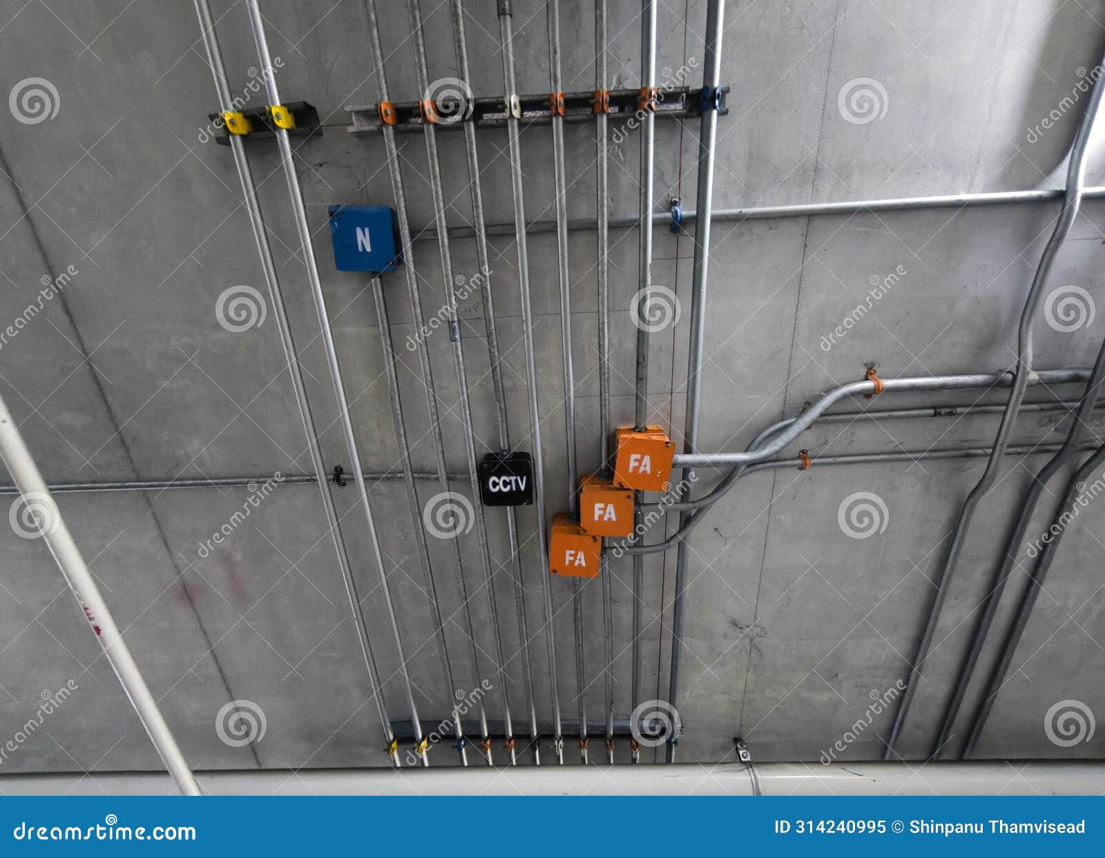 Installation Metal Power Pipe of Electrical Wiring on the Ceiling ...