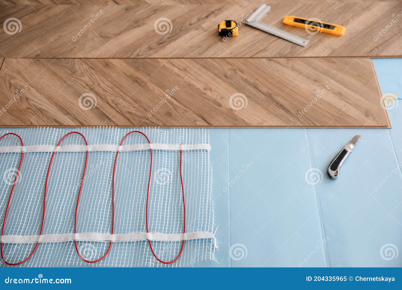 Installation of Modern Underfloor Trace Heating System Indoors Stock ...