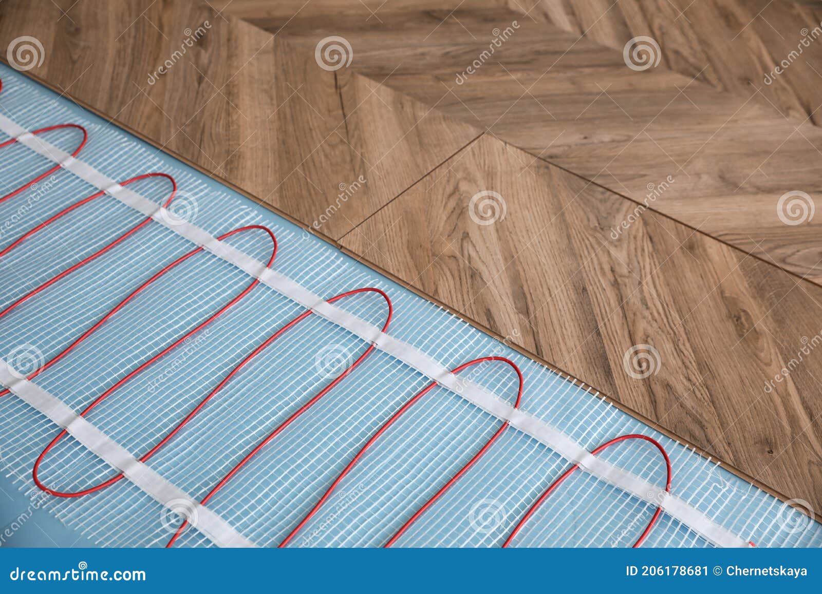 Installation of Modern Underfloor Trace Heating System Indoors Stock ...