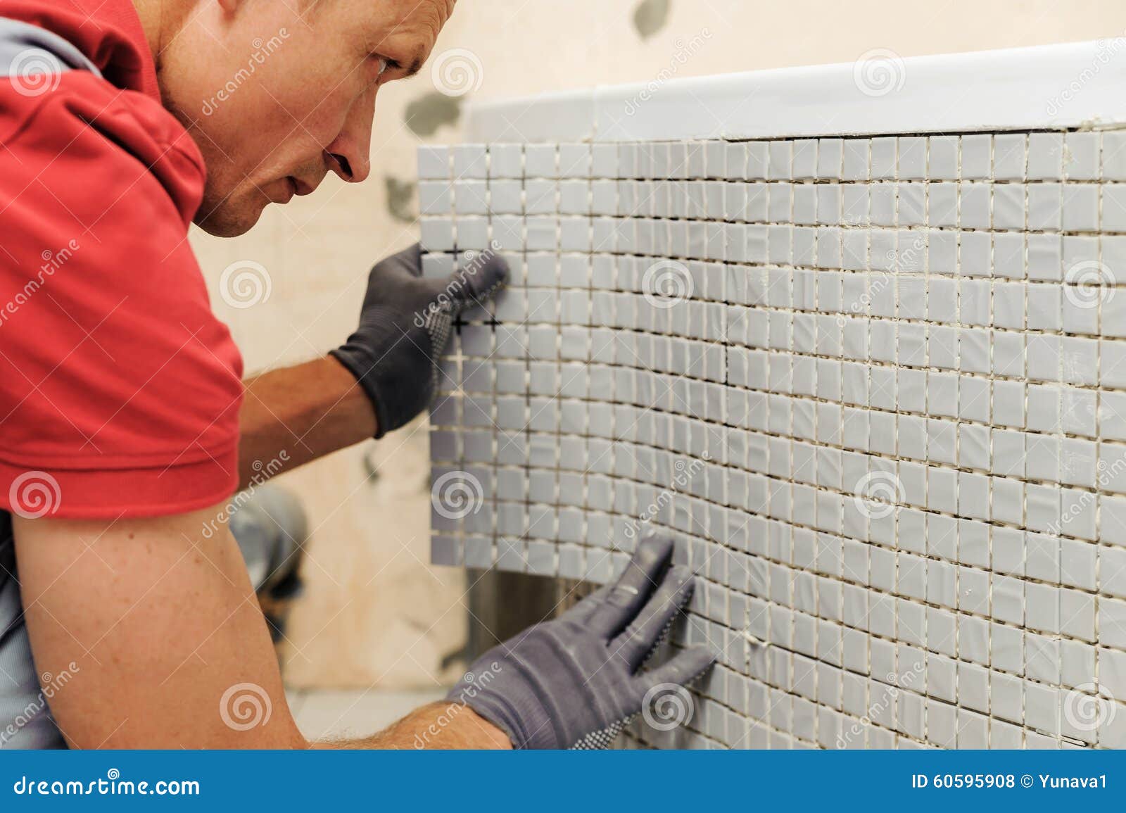 Installation of Mosaic Tiles. Stock Photo - Image of repairing ...