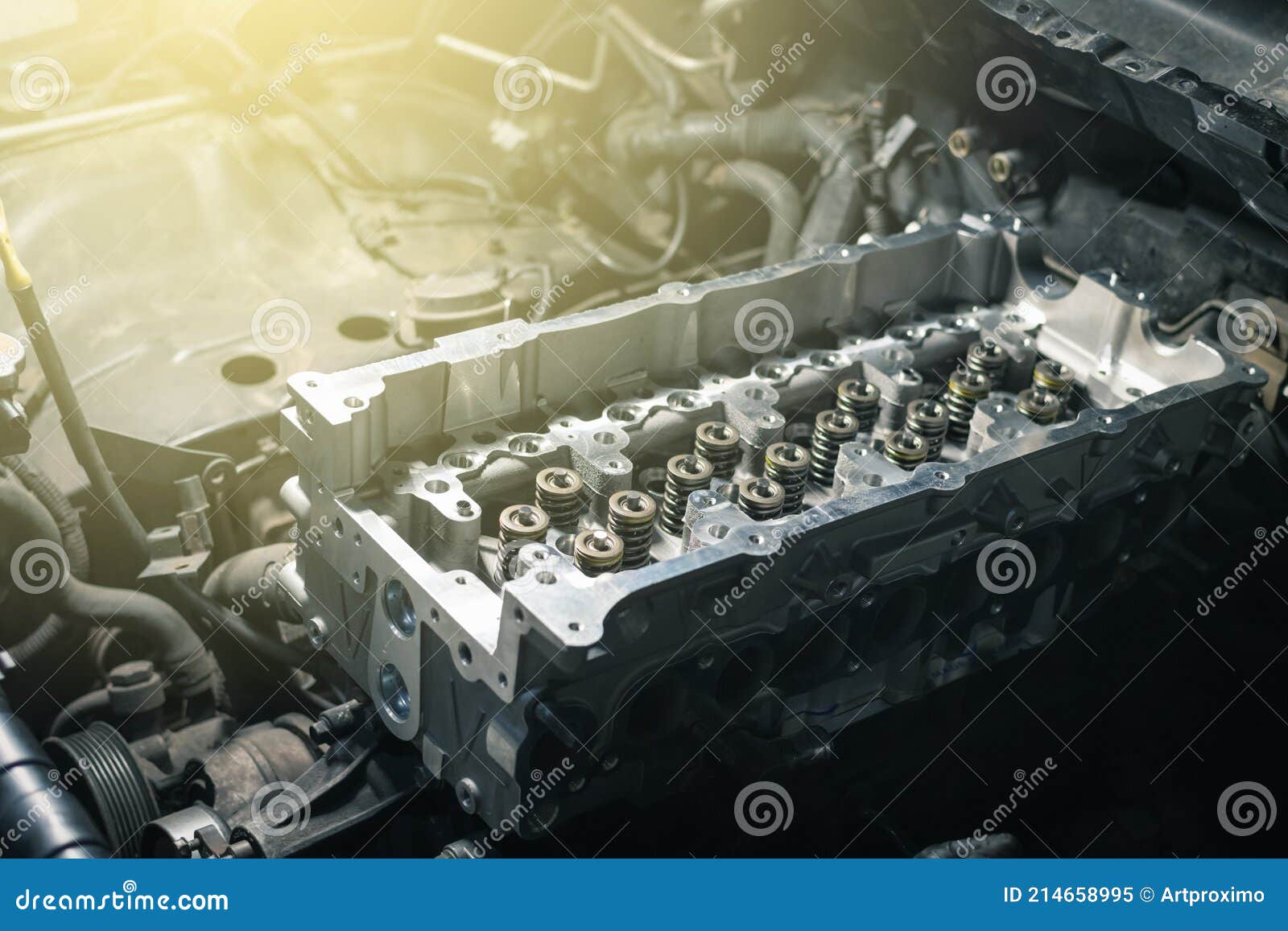 Installation New Cylinder Head on a Old Diesel Engine. Motor Assembly ...