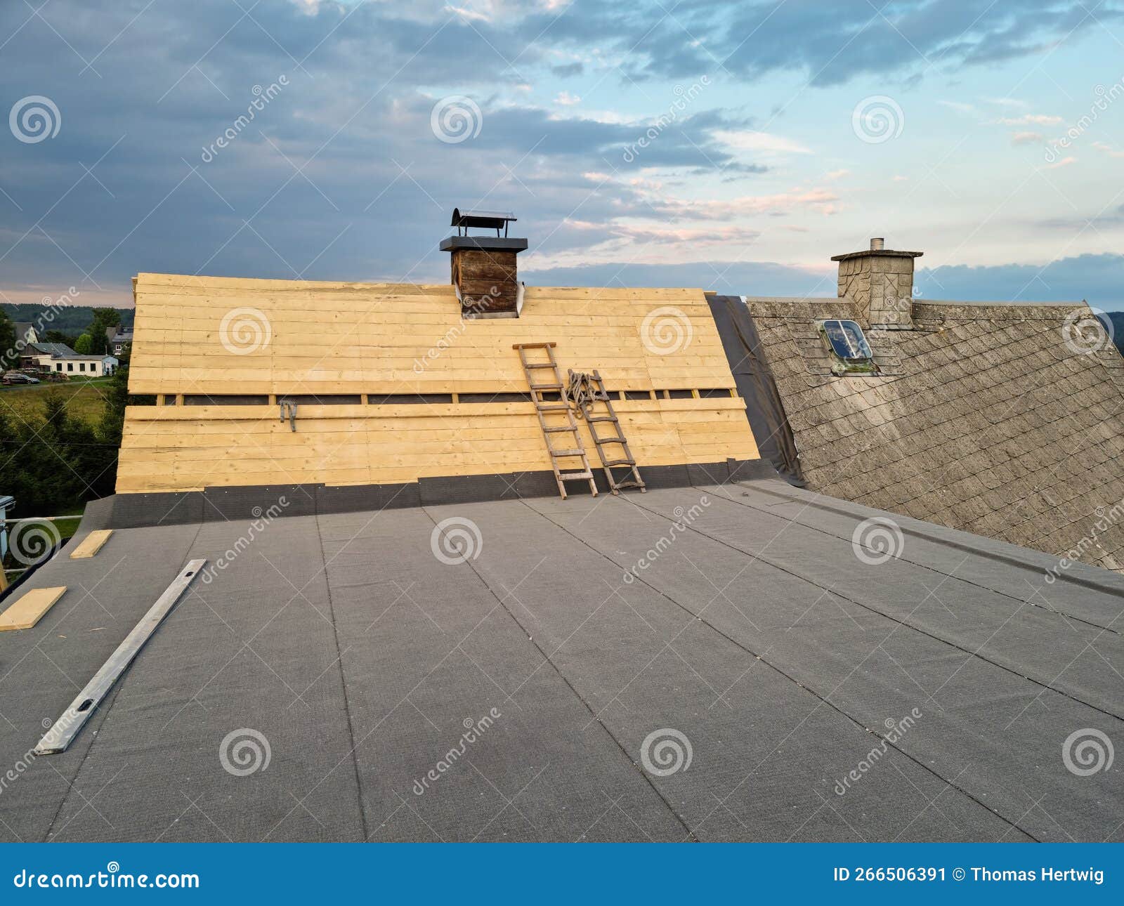 Installation of New Roof Boards at Construction the Assembled Roof on ...