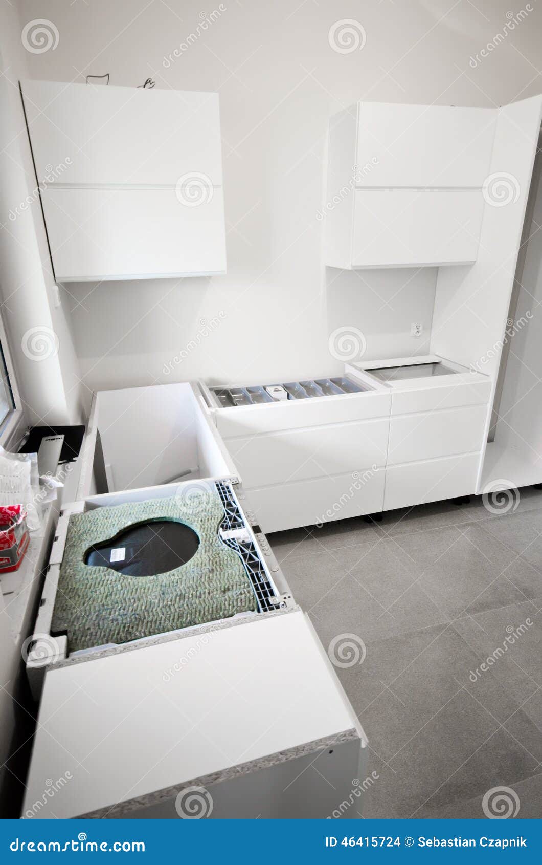 Installation of New White Kitchen Stock Photo - Image of apartment ...