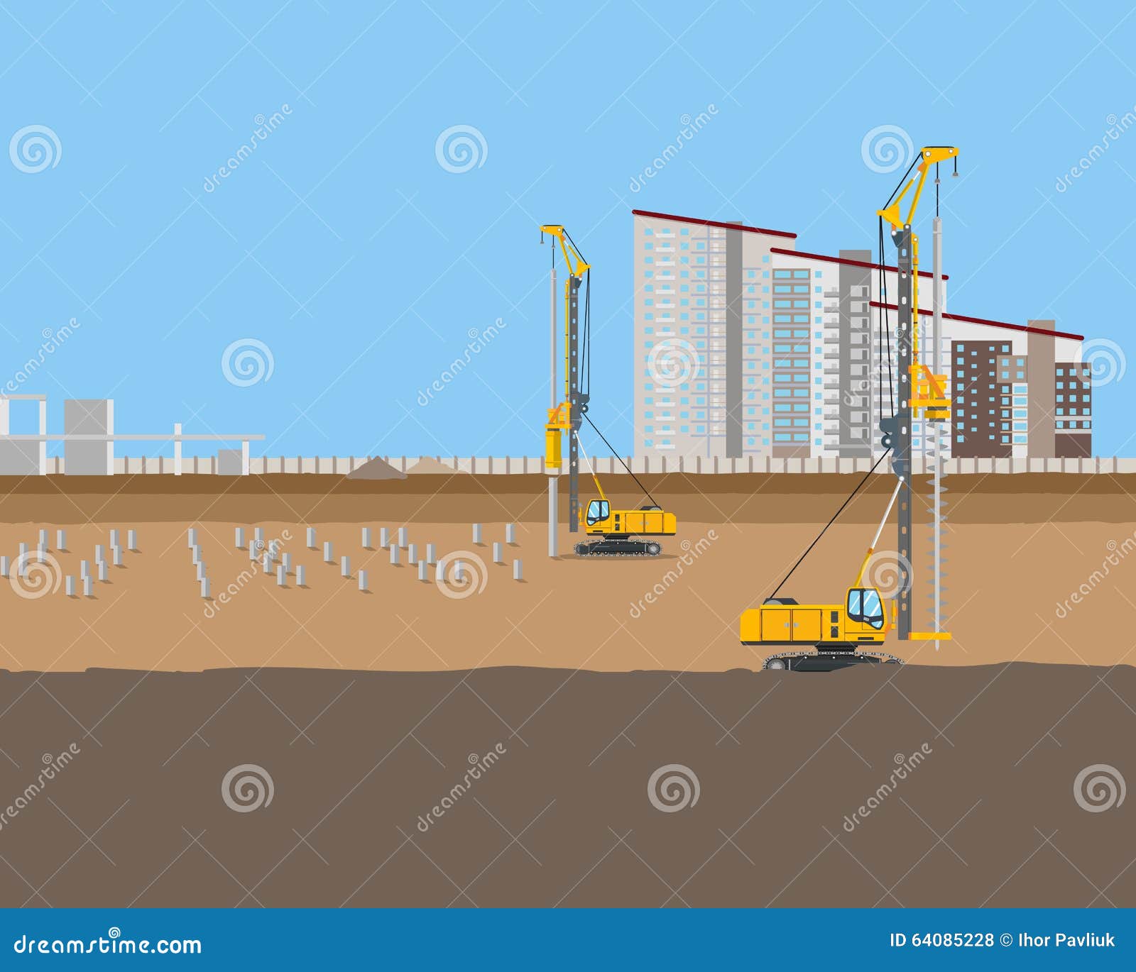 Installation Of Piles Vector Illustration | CartoonDealer.com #64085228