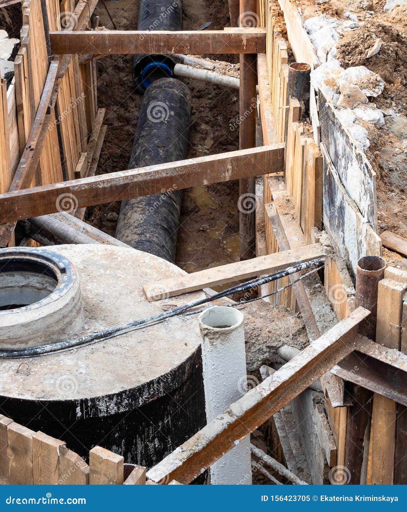 Installation of Pipeline on Construction Site Stock Image - Image of ...