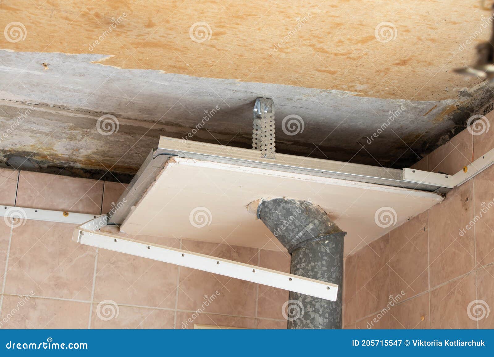Installation of Plasterboard on the Ceiling, Drywall on the Ceiling ...