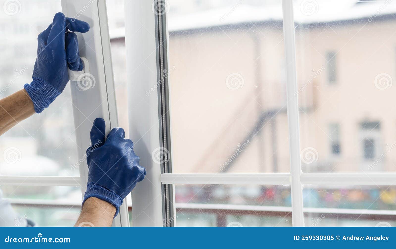 Installation of Plastic in a Frame House, the Builder Screws the Window ...