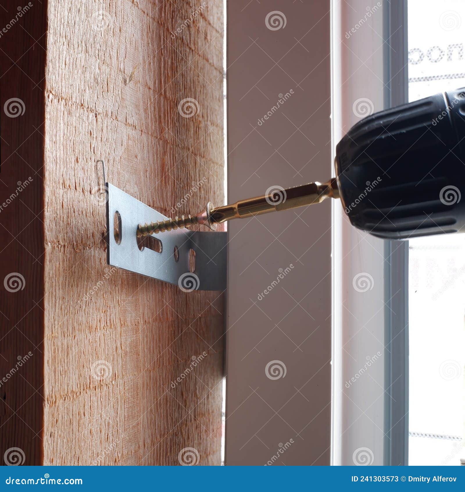 Installation of Plastic in a Frame House, the Builder Screws the Window ...