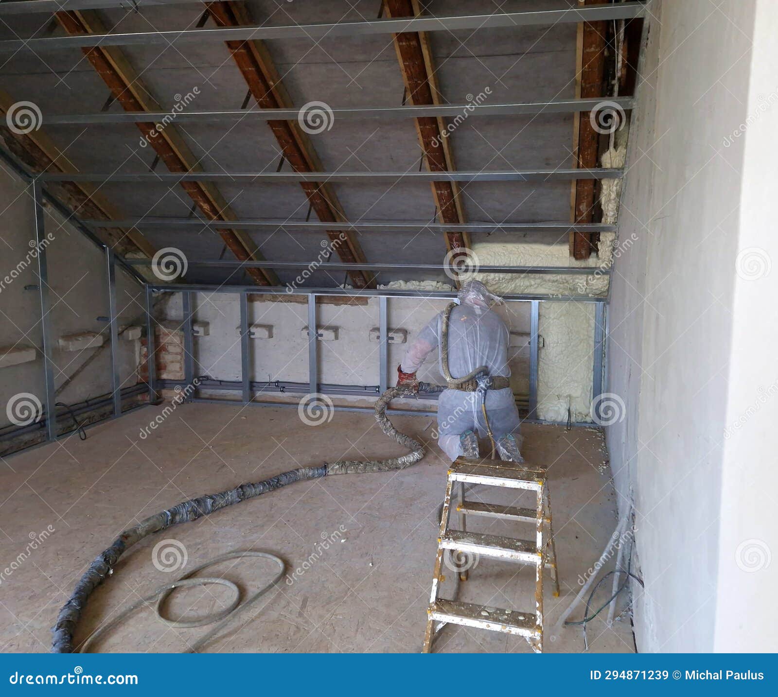 Installation of Polyurethane Foam Insulation with Compressed Gas Stock ...