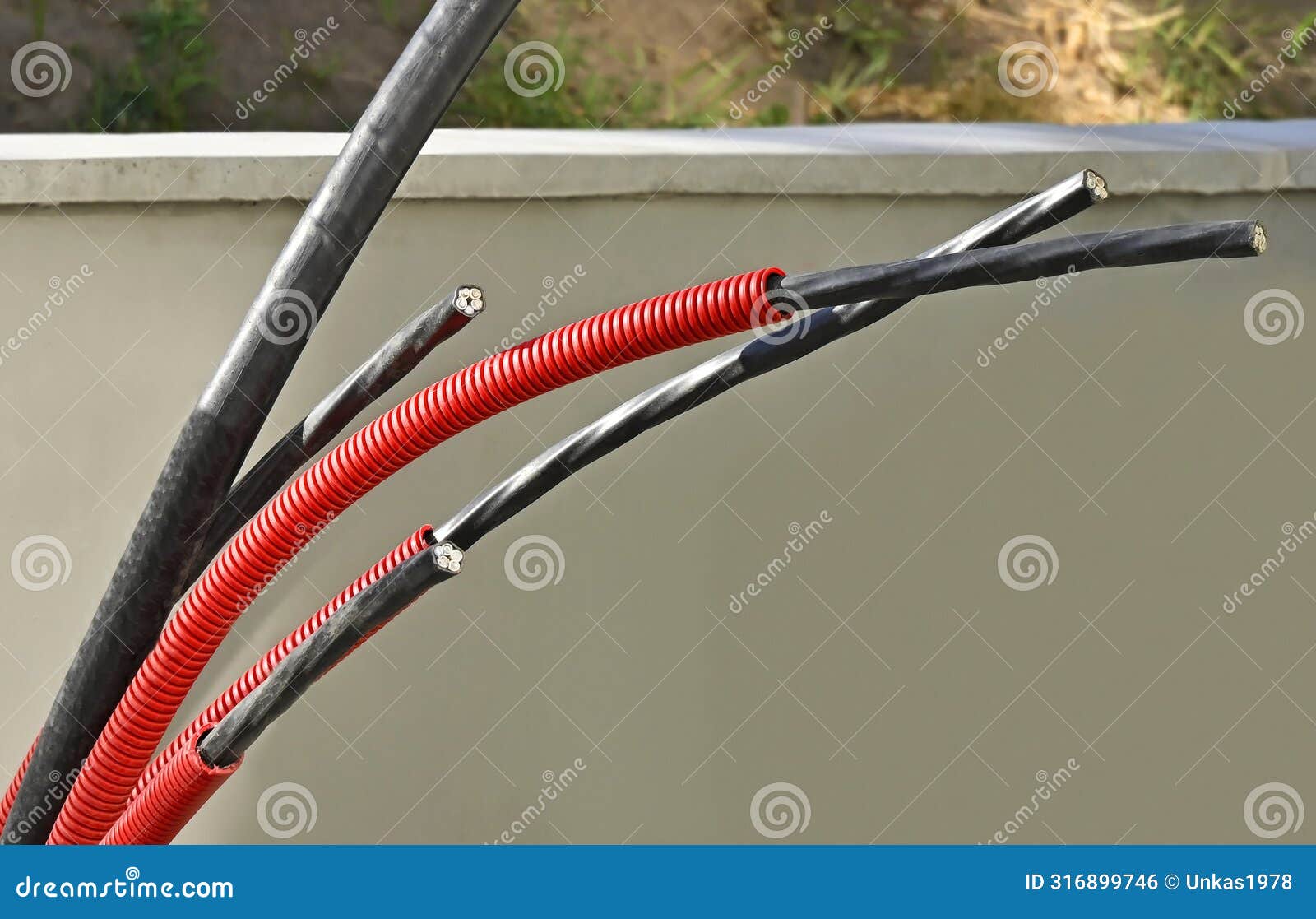 Power cable in PVC pipe stock photo. Image of corrugated - 316899746