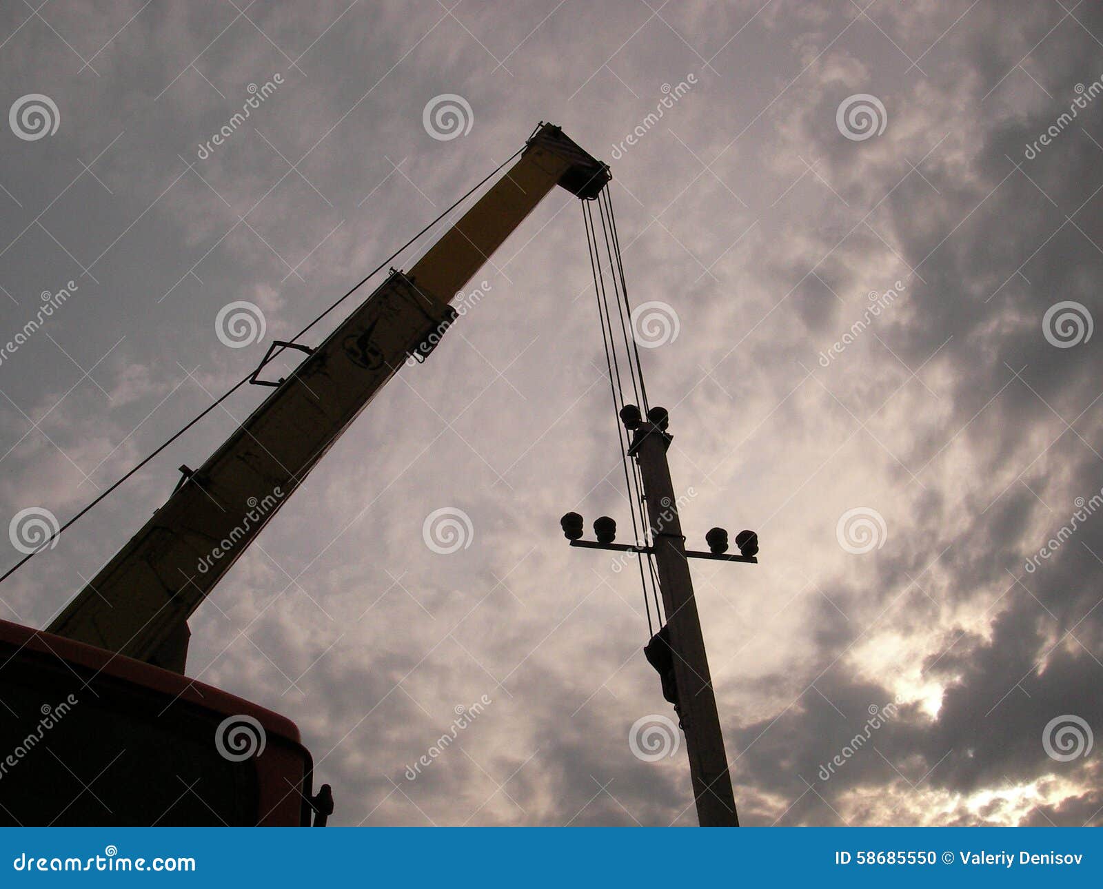 Installation of a Power Line Stock Photo - Image of support, shovel ...