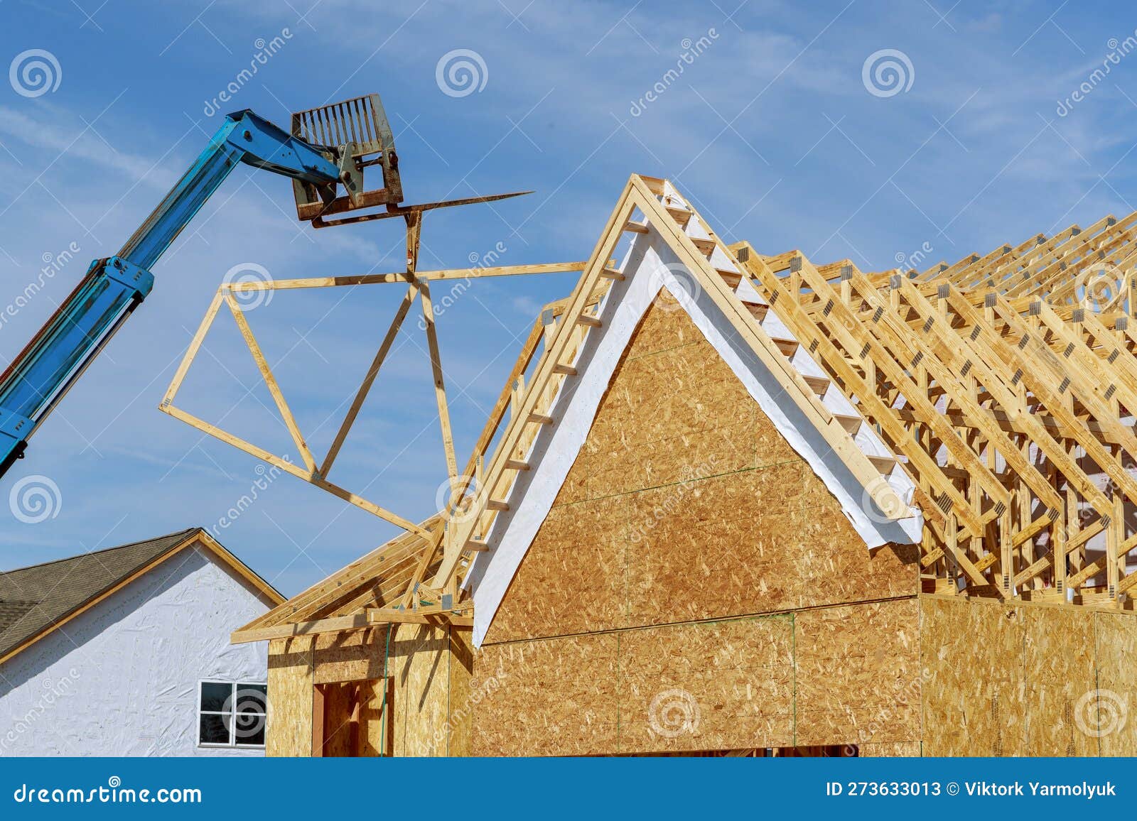 Installation of the Rafters of the New Plywood Apartment Stock Image ...