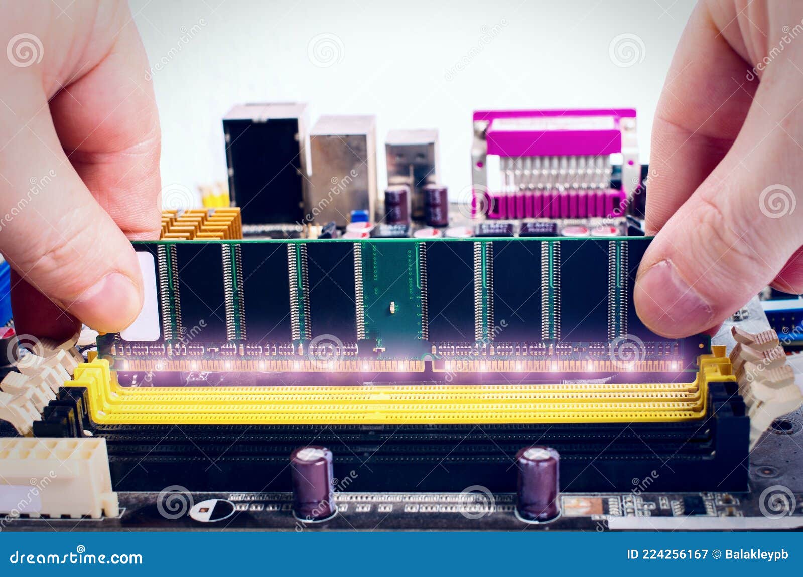 Installation of RAM by a Technician Stock Image - Image of hand ...