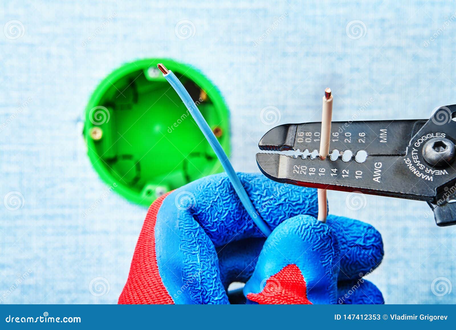 Installation of Round Electrical Box with Stripper Stock Image - Image ...