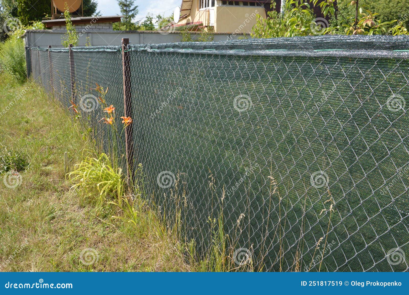 Installation of a Shading Net on a Chain-link Fence Stock Image - Image ...