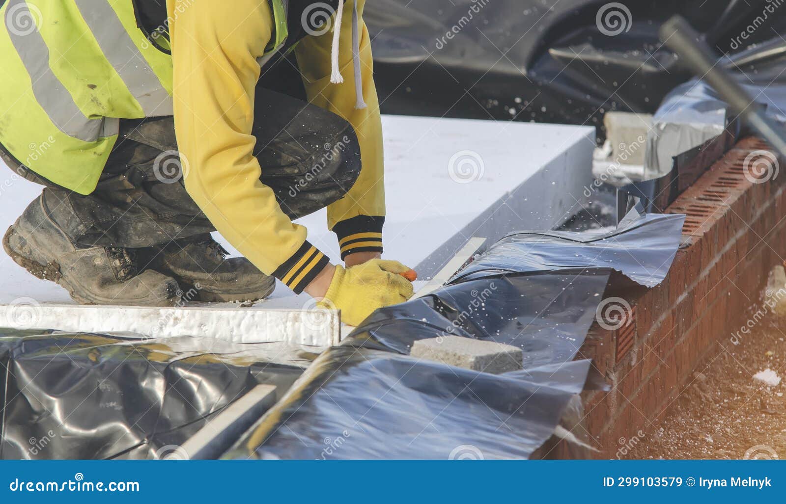 Installation of Sheet of Expanded Polystyrene Under Concrete Floor for ...